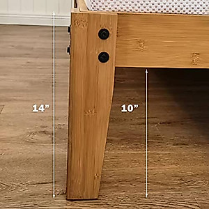 HW COMFORT 14 Inch Bamboo Wood Platform Bed Frame/Solid and Sturdy Platform Bed with Wooden Slats/No Box Spring Needed/Easy Assembly, Queen