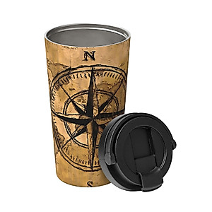 Vintage Ancient Old World Map Compass 16oz Stainless Steel Travel Mug - Spill Proof Lid, Keeps Hot & Cold For Hours - Coffee Mug