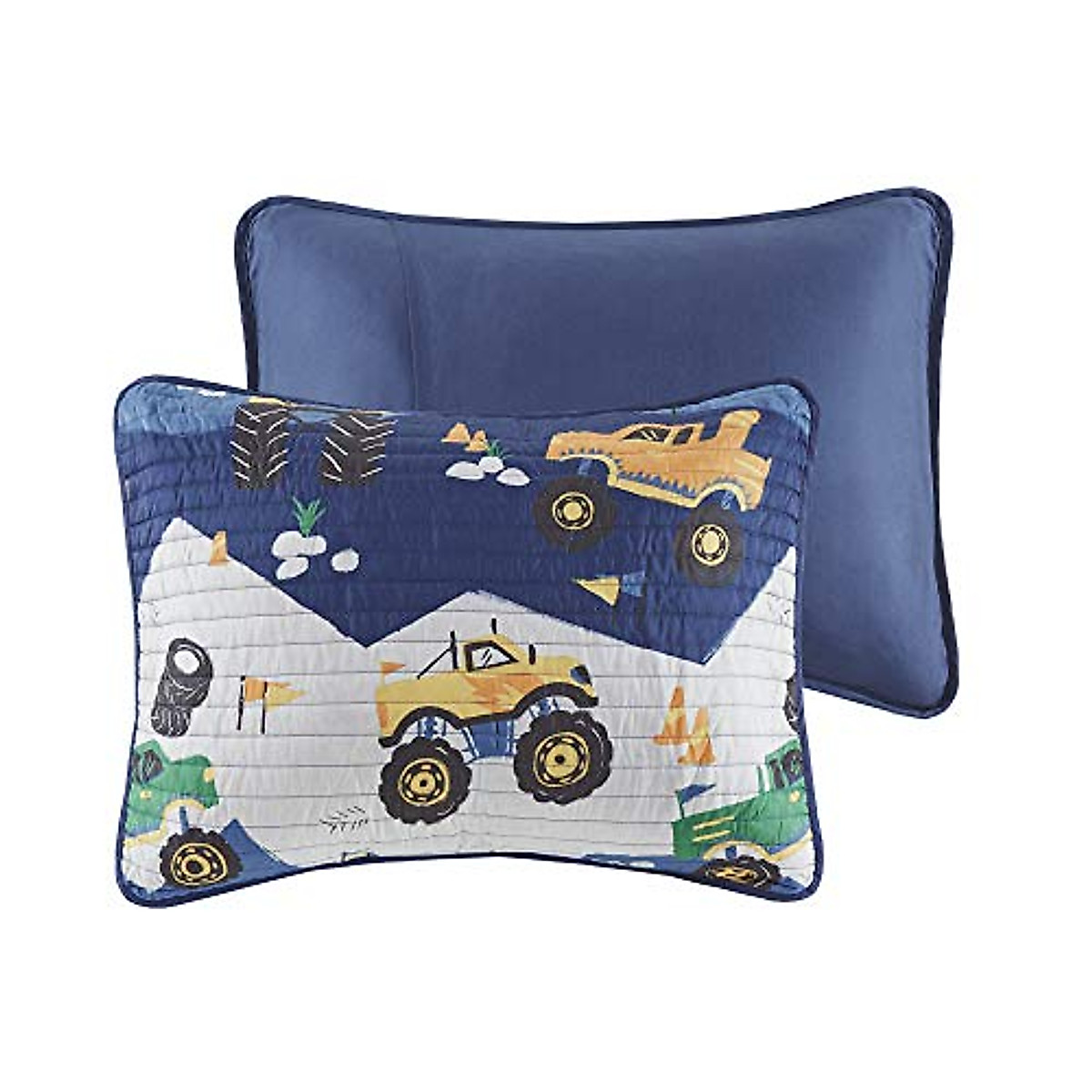 Mi Zone Kids Nash Reversible Quilt Set, Vibrant Fun Design, Lightweight All Season Children Bedding, Coverlet Bedspread, Boys Bedroom Décor, Twin, Big Wheel Monster Trucks 3 Piece