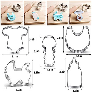KANNTIE 5-Piece Baby Shower Cookie Cutter Set, Bib, Bottle, Rattle, Onesie and Baby Carriage