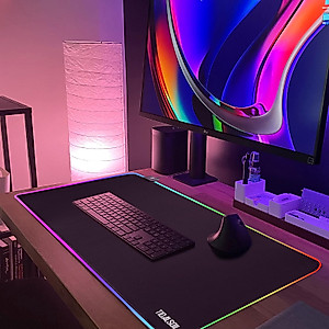 RGB Gaming Mouse Pad, 31.5 x 11.8 Inch Oversized Mouse Mat with 12 Light Modes, Non-Slip Rubber Base, Large Keyboard Mouse Pad for PC Gaming, Office, Black