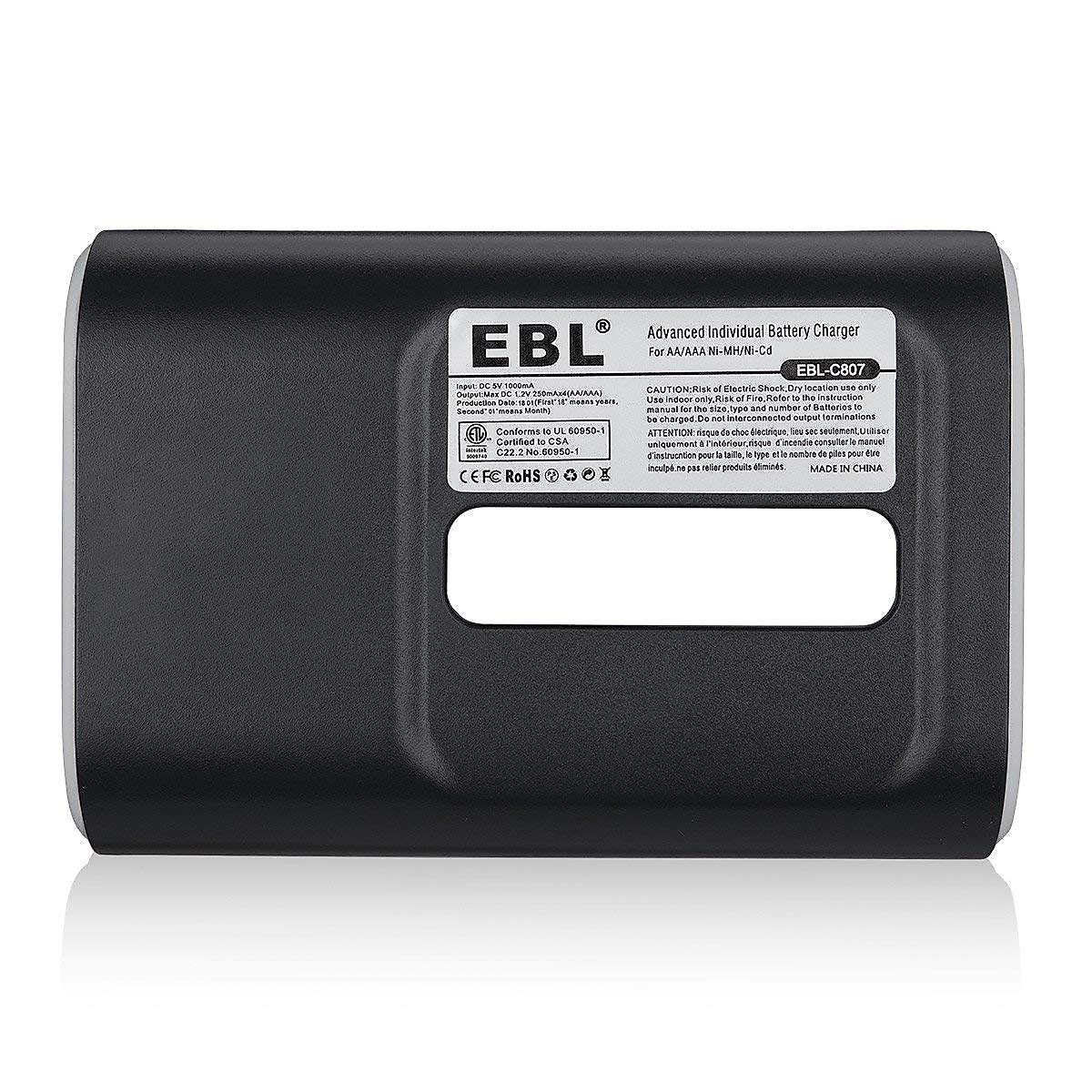 EBL Smart AA AAA Battery Charger for 1/2/3/4 AA AAA NiMH NiCD Rechargeable Batteries - Freely Charged by Power Bank, Adapter