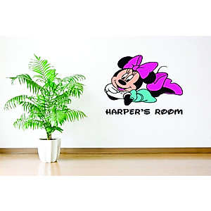 Minnie Mouse Little Girls Dreams Personalized Custom Name Wall Decals Wall Design Stickers Vinyl Removable Children Kids Rooms Girls Boys Baby Nursery Cartoon Size 15x20 inch