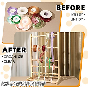 Lineshading 5 Tier Wooden Ribbon Holder Organizer Wooden Ribbon Rack Ribbon Spool Holder Storage Rack for Craft Sewing Yarn Mesh Crochet Tulle Tape Roll Gift Wrapping,27.55 x 17.71 x 11.81 Inches