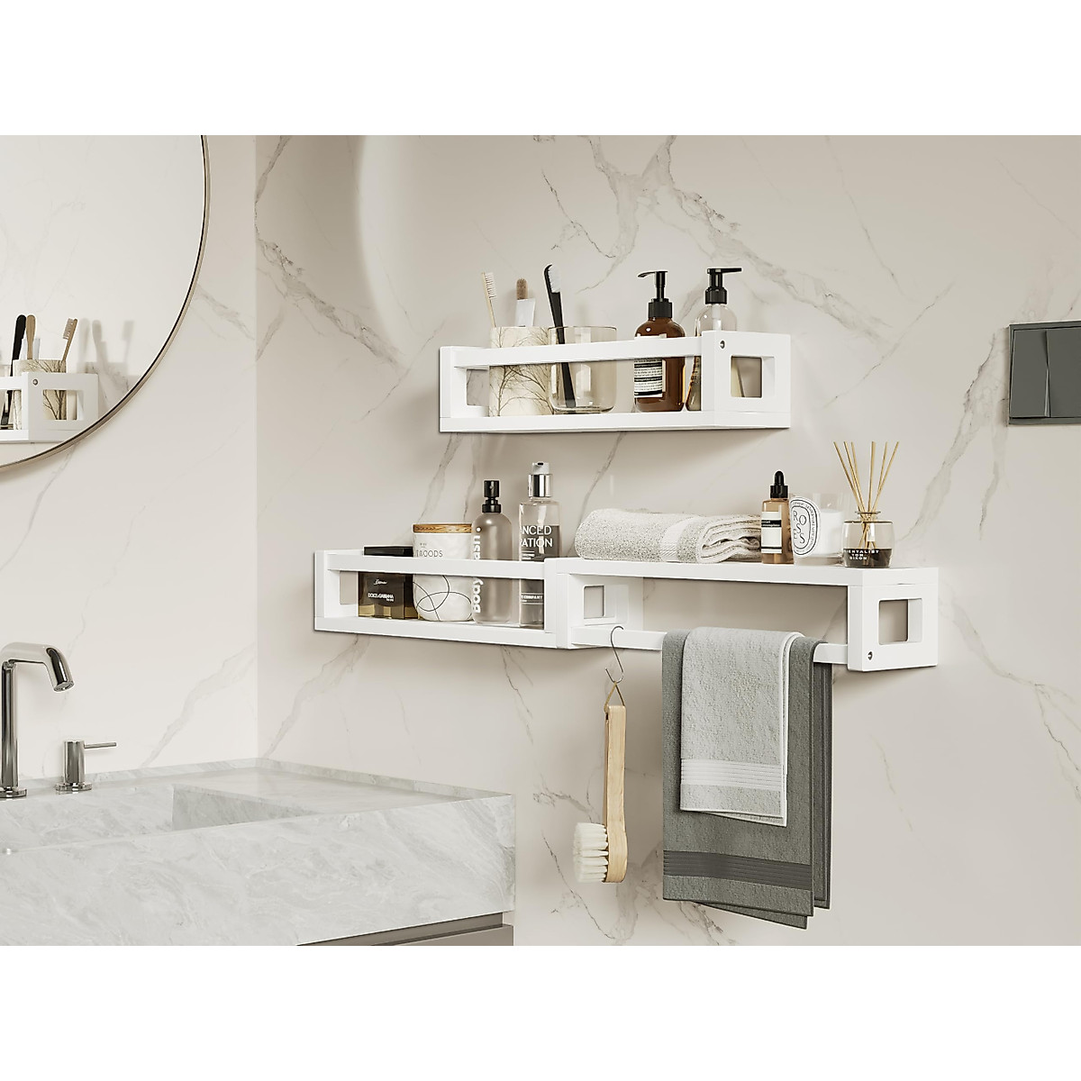 TidyCorner Upgraded Thick Floating Shelves - Multi-Use Wall-Mounted Bookshelves for Kids and Nursery, Ideal for Books, Toys, Spice Rack, Decor - White