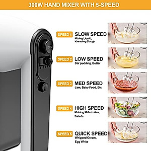 LINKChef Hand Mixer Electric, Handheld Mixers for Cake, Dough, Kitchen Baking, 5-Speed with Turbo & Eject Button, 6 Accessories with Beaters, Whisk, Dough Hooks, Storage Case