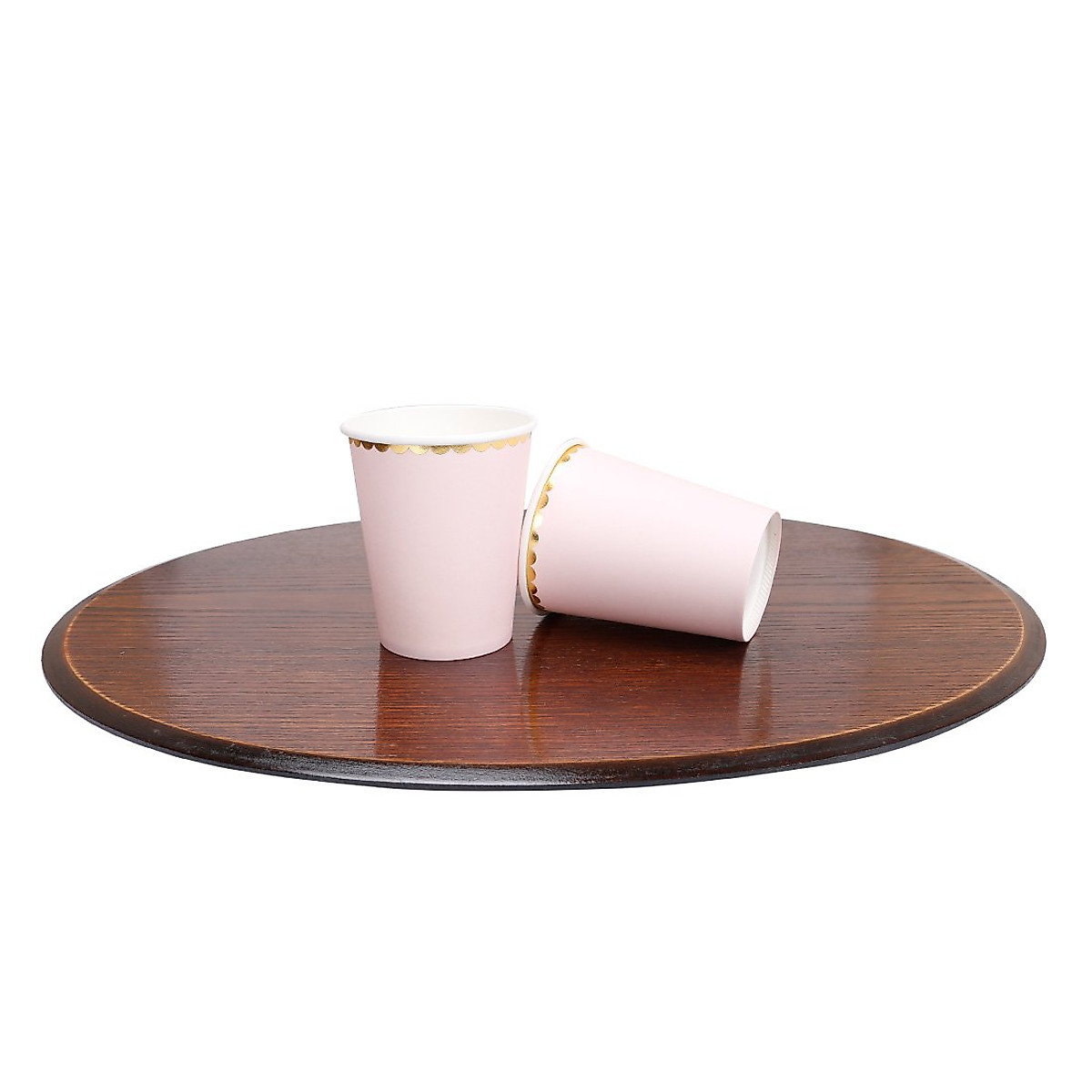 Geeklife Pink Gold Paper Cups with Metallic Gold Border Disposable Paper Cups 9oz for Wedding,Party and Cocktail,40 pcs