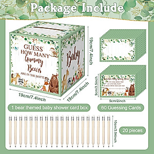 TrelaCo 82 Pcs Guess How Many Bears Baby Shower Game 1 Woodland Game Box 1 Baby Bottle 60 Guessing Cards 20 HB Pencils for Baby Shower Favors Games Gender Reveal