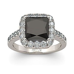 Jeulia Diamond Princess Cut Wedding Ring:Sterling Silver Halo Pretty Bridal Set Engagement Wedding Band Best Anniversary Promise Christmas Jewelry Gift with Box (Black, 7)