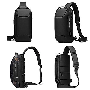 Anti-theft Sling Chest Bag Waterproof Crossbody Shoulder Bag Casual Daypack Rucksack with USB Charging Port for Men Women (black)