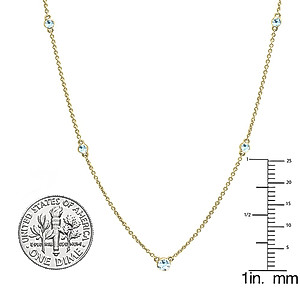 Dazzlingrock Collection Round Aquamarine 5 Stone Station Style Necklace for Women in 10K Yellow Gold