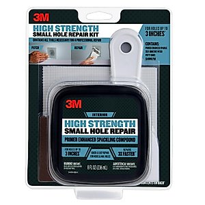 3M High Strength Small Hole Repair Kit, Inlcudes Spackling Compound, Putty Knife, Sanding Sponge, and Self-Adhesive Patch, For Hole Repairs Up To 3" in Diameter, Easy Wall Repair (SHR-KIT)