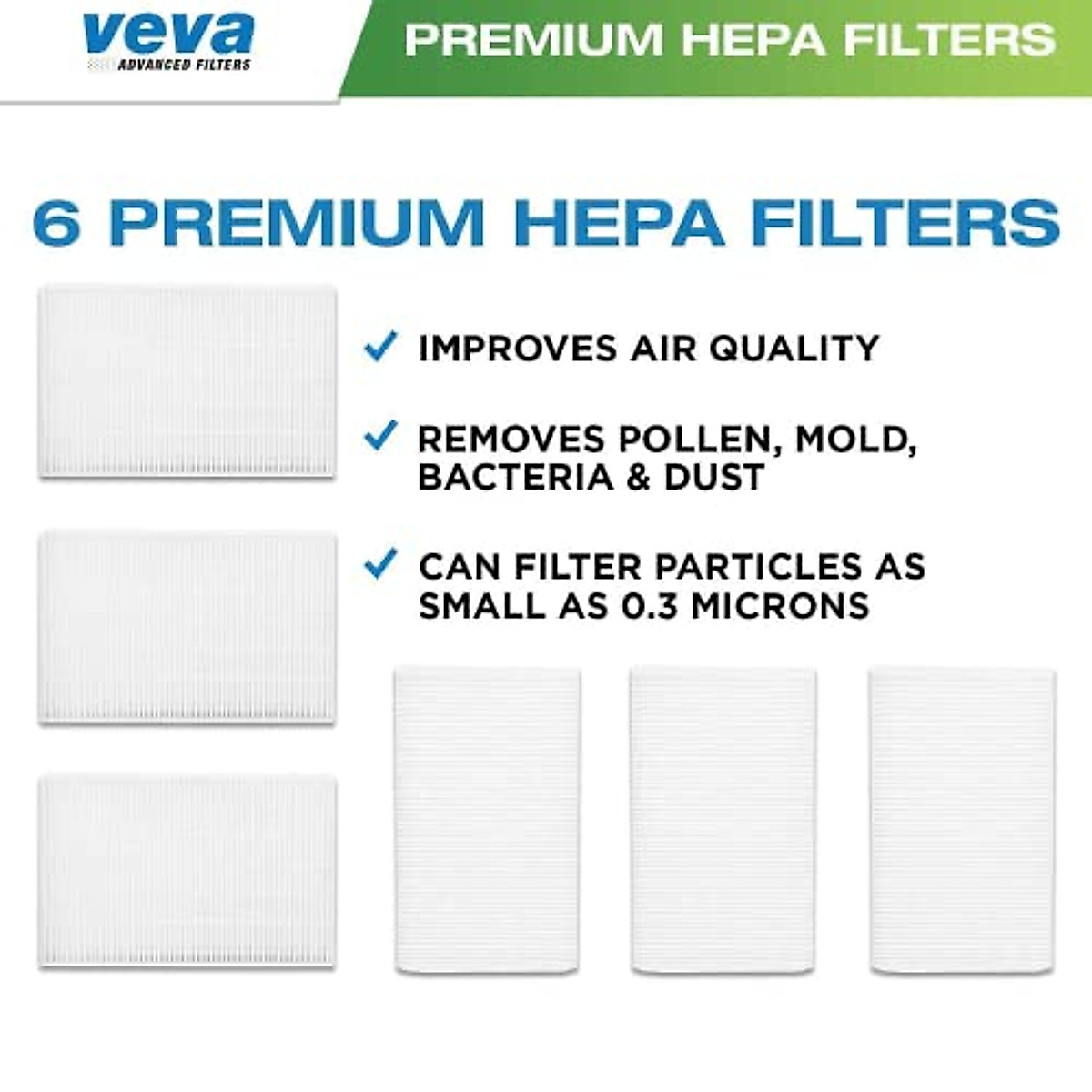 VEVA HEPA Filter Replacement 6 Pack - Compatible w/Honeywell Air Purifier Series HPA090, HPA100, HPA200, HPA250 & HPA300