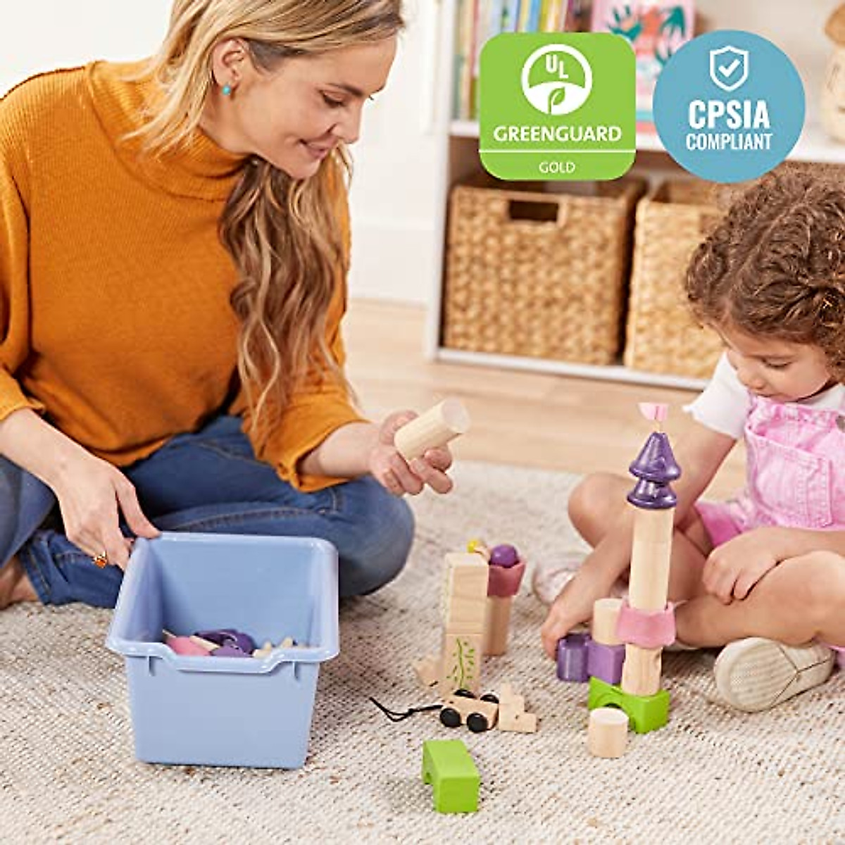 ECR4Kids Scoop Front Storage Bin, Multipurpose Organization, Powder Blue, 30-Piece