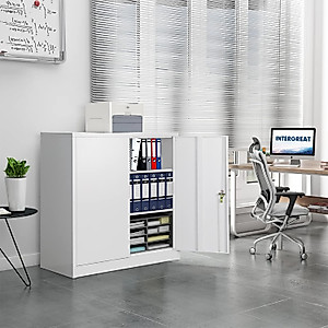 INTERGREAT Locking Cabinet for Office, Bathroom, Home, Laundry Room ,White Steel Storage Heavy Duty Lockable Metal Cabinet with Doors and Shelves,Lock