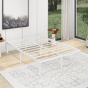 alazyhome Full Size Bed Frame 14 Inch Metal Platform Bed Frame Heavy Duty Steel Slats Support No Box Spring Needed Noise-Free Easy Assembly White