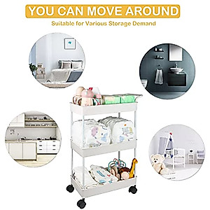 Volnamal Baby Diaper Caddy, Plastic Movable Diaper Cart Newborn Nursery Essentials Baby Diapers Organizer for Changing Table & Crib, Easy to Assemble, Beige