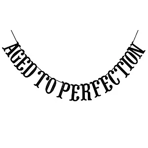Qttier Aged to Perfection Banner for 50th 60th 70th 80th 90th 100th Birthday Anniversary Party Decorations Assembled Supplies Decor Favors Bunting Photo Booth Props Sign (Black Glitter)