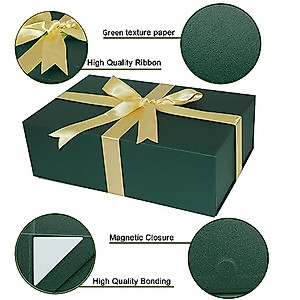 YINUOYOUJIA Large Gift Box with Lid,14"x9"x4.5" Magnetic Gift Box with Ribbon,Cards and Envelopes for Presents,Great for Wedding,Birthdays,Crafting,Gift Packaging (Green)
