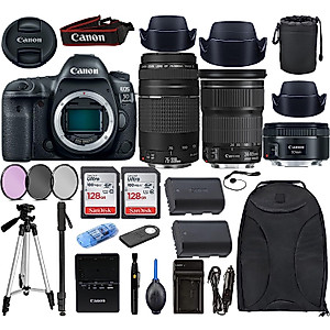 Canon EOS 5D Mark IV DSLR Camera Bundle + EF 24-105mm f3.5-5.6 is STM + EF 75-300mm f4-5.6 III + Canon EF 50mm f1.8 STM & Accessories