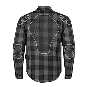 Riparo Motorcycle Riding Work Shirt for Men Long Sleeve Flannel Armored Shirt with Kevlar and CE Removable Protectors (Medium, Grey/Black)