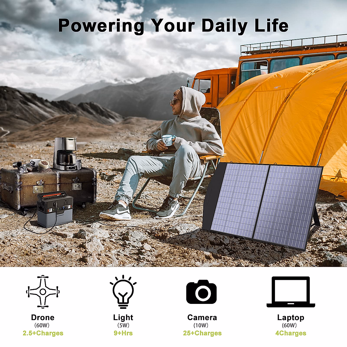 ALLPOWERS Mini Portable Power Station 700W, 606Wh/110V/164000mAh Backup Battery Power Supply with Portable Solar Panel 100W, Foldable Solar Panel Charger for Home Use Camping Emergency