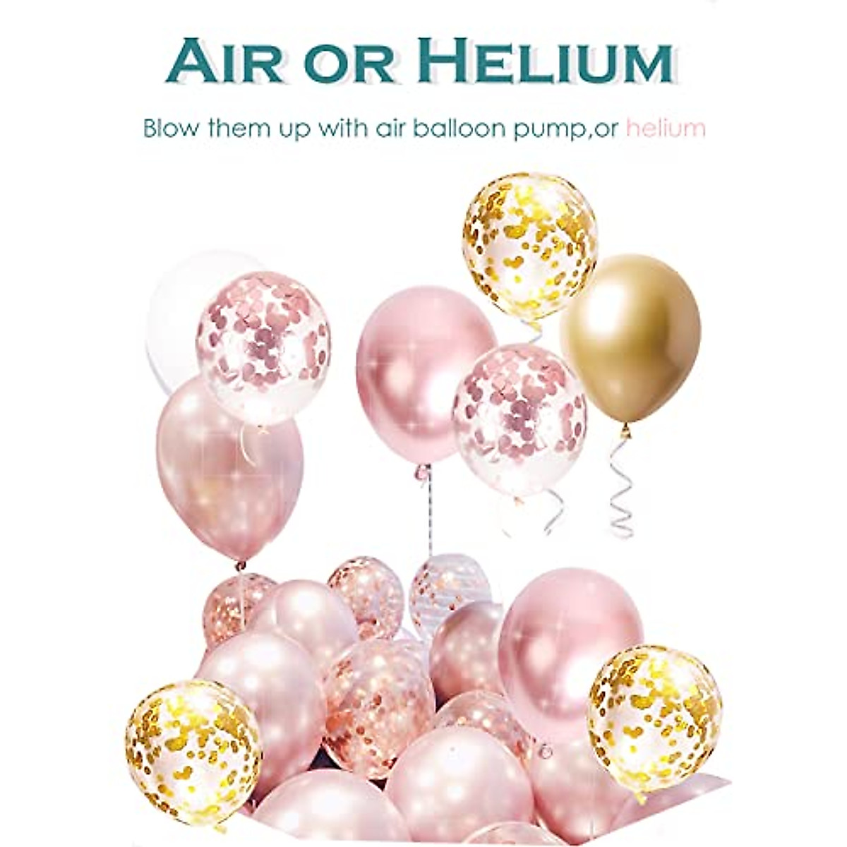 Rose Gold Confetti Latex Balloons, 65 pcs 12 inch White Metallic Gold Party Balloon with 33 Ft Rose Gold Ribbon for Birthday Wedding Anniversary Bridal Shower Decoration