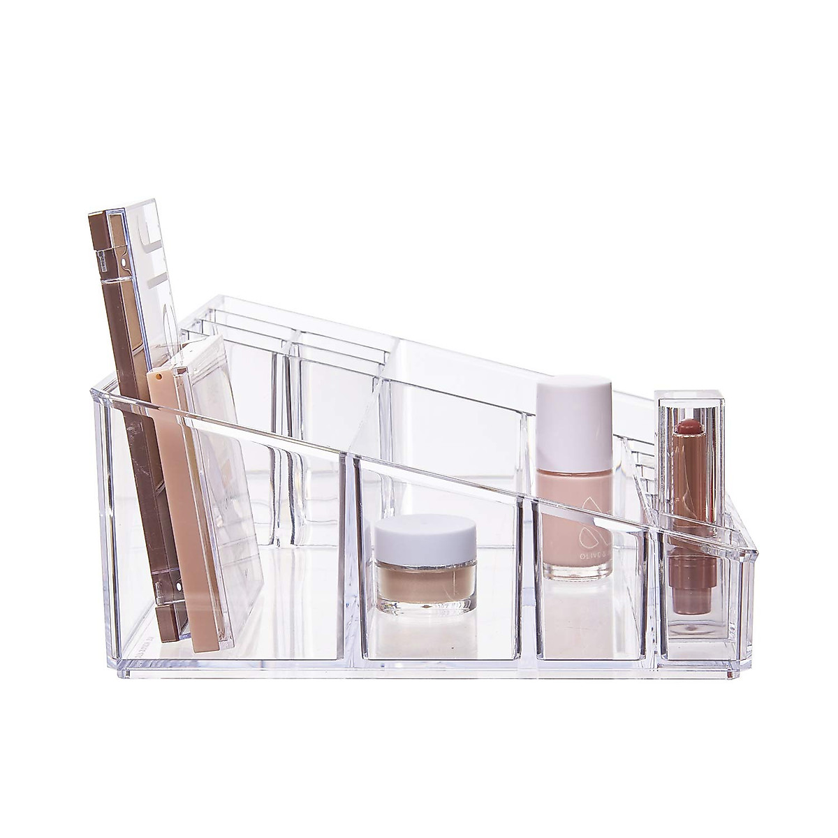 STORi Audrey Clear Vanity Makeup Organizer | 15-Compartment Holder for Brushes, Eyeshadow Palettes, & Beauty Supplies | Stacks on Audrey Storage Drawers | Made in USA