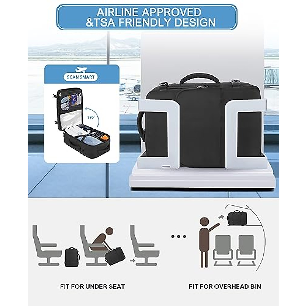 Beraliy Large Travel Backpack, Personal Item Bag for Airlines, Carry On Luggage, Hiking Backpack,Laptop Backpack, Lightweight College Work Gym Weekender Bag Men Women, Black