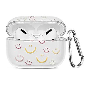 Minscose Cute Airpod Pro Clear Case with Keychain, Cartoon Doodle Smiley Face Design Soft Silicone Smooth Shockproof Compatible with Airpod Pro Charging Case for Girls Kids Women-Smile F
