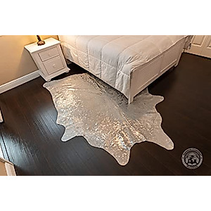 Genuine Metallic Silver On Off White Cowhide Rug 6 x 8 ft. 180 x 240 cm