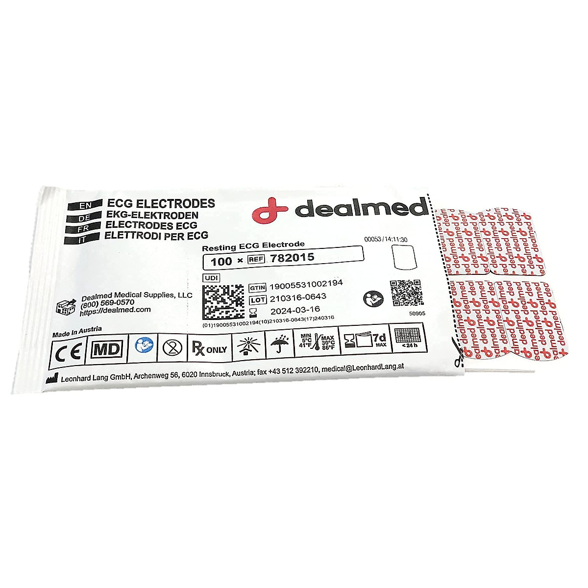 Dealmed Resting ECG Electrodes - Single Use Pads with Self Adhesive Stickers for Electrocardiogram & EKG Heart Monitoring Machines for Hospital, EMS & Medical Screening (1,000 Count)