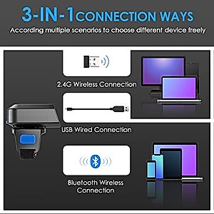 Eyoyo 2D Bluetooth Ring Barcode Scanner with Wireless Charging Dock,Left & Right-Handed Use, Wearable 1D QR Finger Hands Free Inventory Bar Code Reader Compatible for Tablet iPhone Android iOS PC