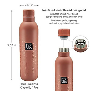 bzyoo H2GO Double Wall Vacuum Insulated 18/8 Stainless Steel Reusable 17oz Leak-Proof Thermal Travel Water Coffee Bottle for Gym Hiking Cycling Gifts Wellness (Terracotta)