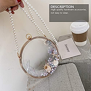 TENDYCOCO Crossbody Bag Clear Acrylic Clutch Transparent Evening Bag Round with Imitation Pearl Chain Strap for Women