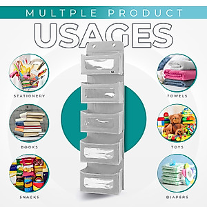 Utopia Home Hanging Closet Organizer, Over The Door Storage with Compartments, Over The Door Pantry Organizer, Hanging Organizers for Sweaters (5 Pockets, Grey)