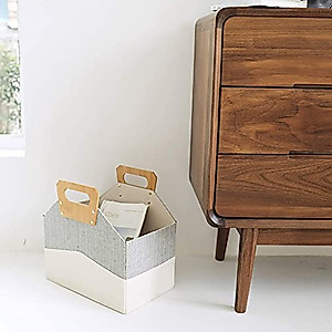 LA JOLIE MUSE Mid-Century Modern Storage Basket Set of 3 Lidded & Modern Magazine Basket with Bamboo Handles
