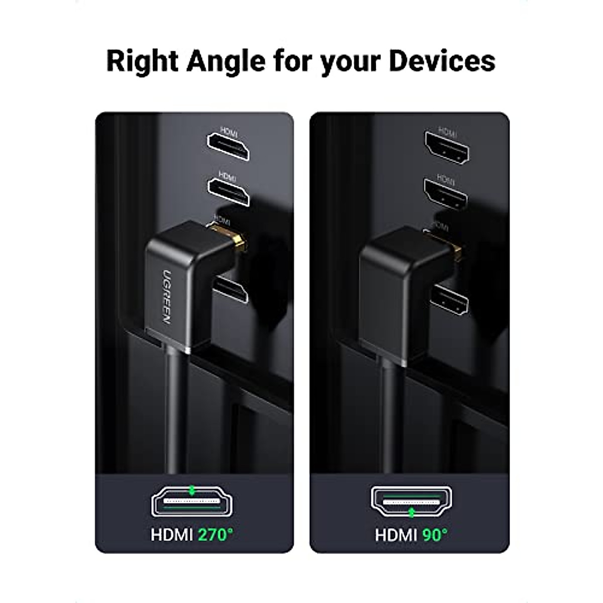 UGREEN HDMI Cable 4K Right Angle 270 Degree HDMI Cord High Speed HDMI 2.0 Cable 4K@60Hz HD 3D 1080P ARC Compatible for TV PC Nintendo Switch Xbox PS5 PS4 PS3 Laptop 3FT