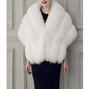 UMREN Women's Luxury Party Faux Fox Fur Long Shawl Cloak Cape for Winter Pink A