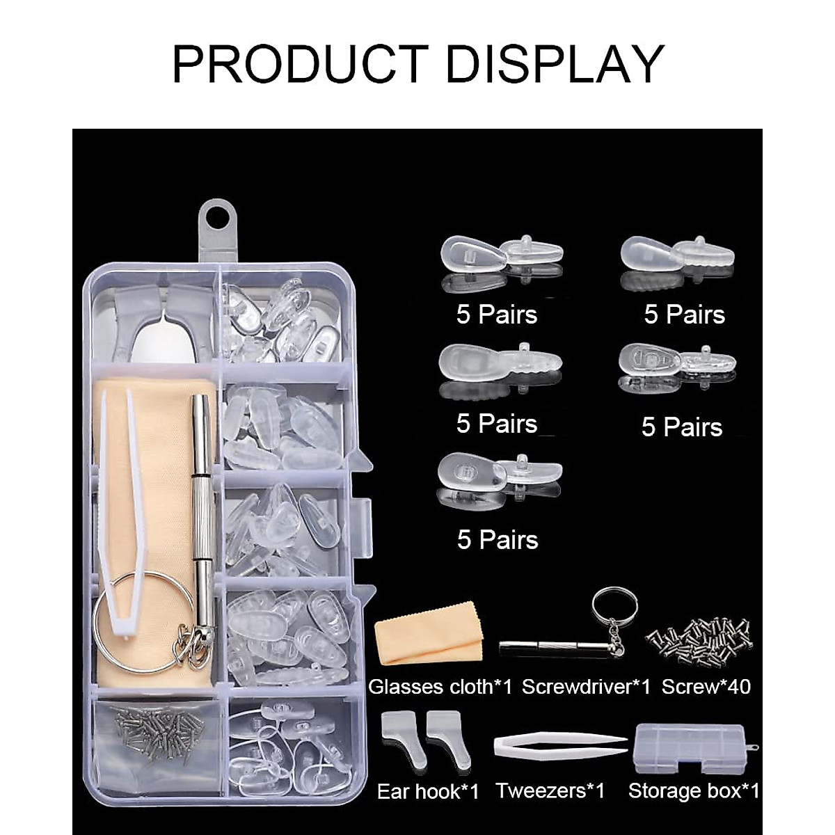 Junsika Eyeglass Nose Pads Anti Slip Soft Silicone Air Chamber Screw in Nose Pads for Glasses Eyeglass Repair Kit 26 Pairs