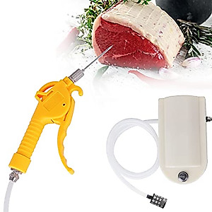 Electric Meat Injector Gun Pump with Hose, 70W Automatic Marinade Injector Meat Syringe Single Gun with 10 Stainless Steel Needle for Roast Turkey, Pork, Beef