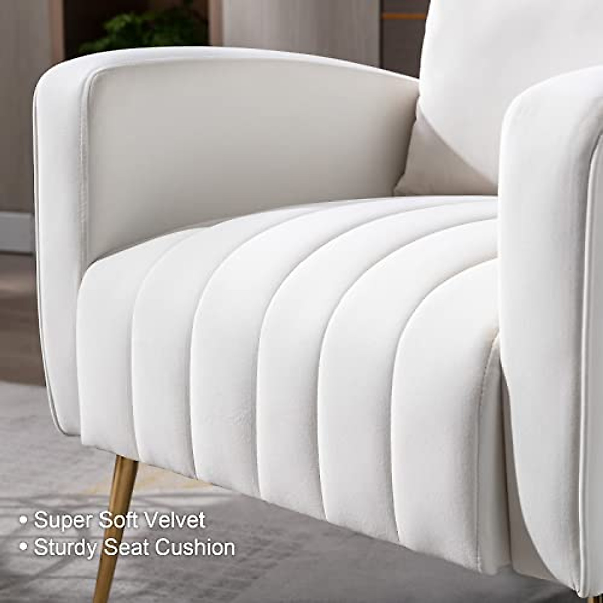 Hyfirm Accent Chairs for Living Room Set of 2, Mid Century Modern Chairs Upholstered Velvet Wingback Arm Chairs, Comfy Leisure Chairs with Lumbar Pillow for Bedroom Office Club, 2PCS, Cream