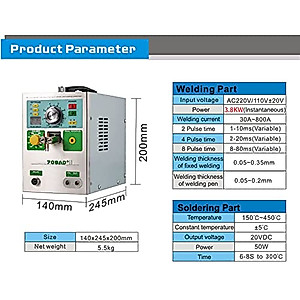 QHYXT 110V-220V Soldering Station Portable,3 in 1 709AD+ Battery Pulse Spot Welder,for 18650 Pack Welding + Lithium Welding Pen Machine,Induction Automatic Spot Welding Machine CE