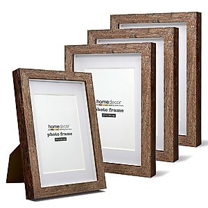 Shadow Box Frame, 4 Pack Picture Frame Set, Wall Picture Frame, Farmhouse Wood Rustic Picture Frames with Tempered Glass Gallery Wall Tabletop Display (5X7 Mat 3.5X5, Brown)