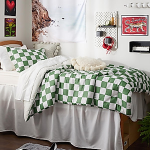 Bedsure Twin/Twin XL Comforter Set - Twin Extra Long Comforter Set, Checkered Dorm Bedding for Boys, 2 Pieces, 1 Soft Green Comforter and 1 Pillow Sham