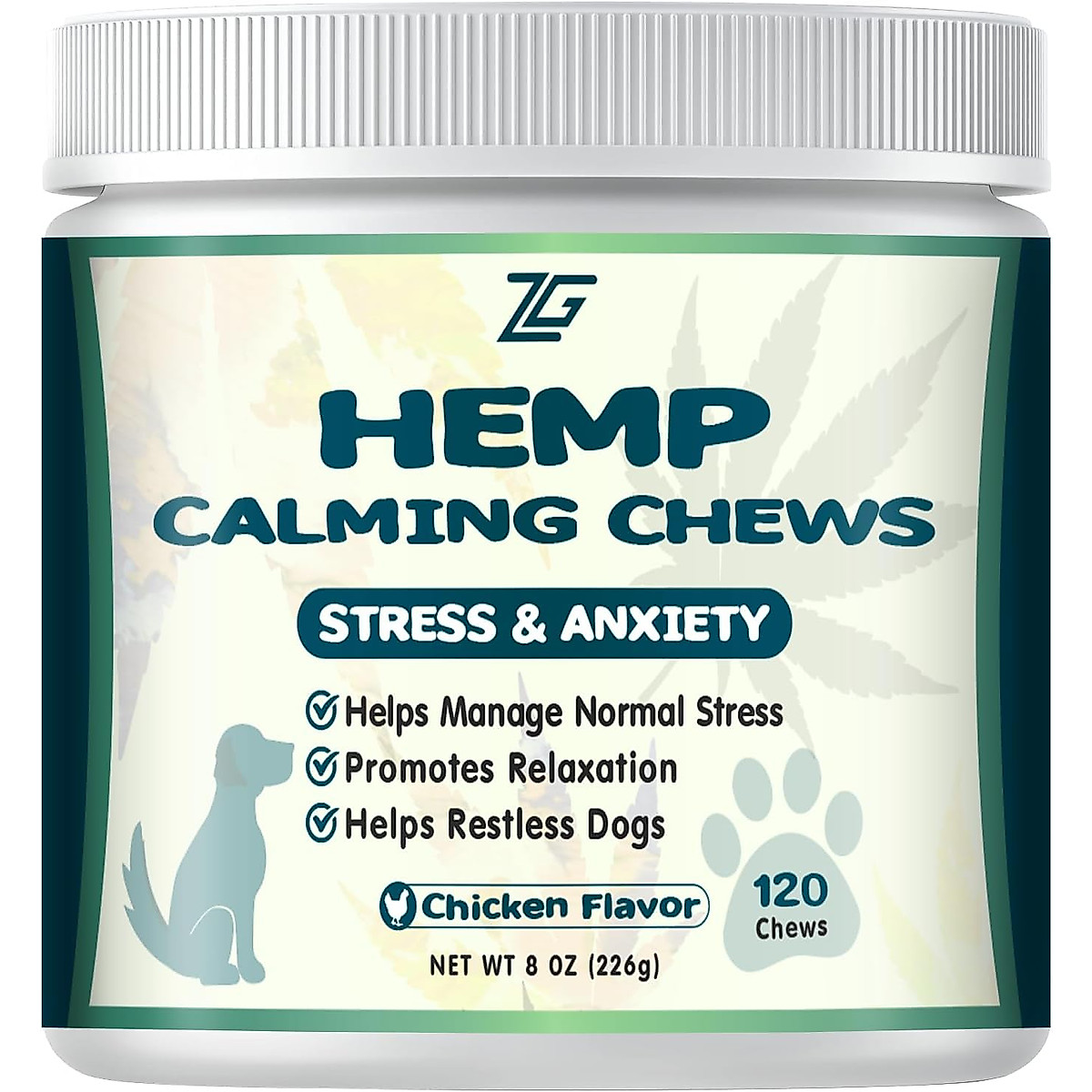 ziehooGe Dog Calming Chews - Anxiety Relief Treats, Hemp Chews for Dogs Separation, Stress Relief, Sleep Calming Aid Chicken Flavor Dog Supplements 120 Chews