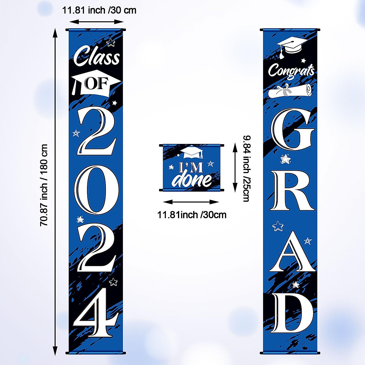 3 Pieces 2023 Graduation Banner Decorations, Class of 2023 Congrats Grad Porch Sign Hanging Banner Door Sign Welcome Decor Photo Props for College, High School Graduation Party Decorations (Blue)
