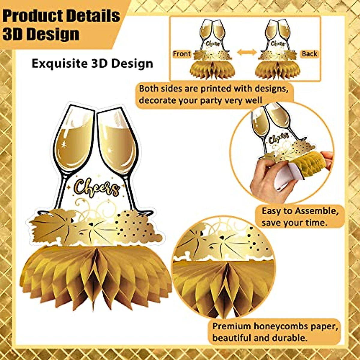 50th Birthday Centerpieces for Tables, Black Gold Happy 50th Birthday Honeycomb Table Decorations with Cake Topper, 50th Birthday Table Centerpiece for Men Women Cheers to 50 Years Party Table Sign