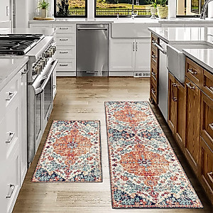 Ideasonna Boho Kitchen Rug Mat Country Rustic Farmhouse Kitchen Rugs Sets of 2 Washable Non-Slip Kitchen Floor Mats for in Front of Sink Boho Kitchen Decor