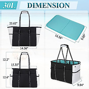 NUBILY Beach Bag for Women, Multipurpose Beach Tote Bag 30L Water Resistant Sandproof Neoprene Tote Bags Extra Large Swimming Travel Gym Pool Bag Lightweight Vacation Shoulder Bag